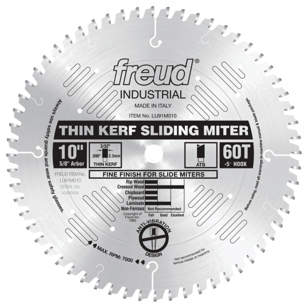 Freud Lu91m010 10″ X 60t Thin Kerf Sliding Compound Miter Saw Blade